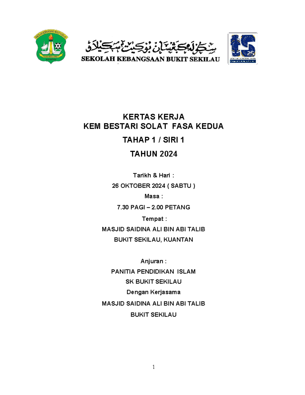 Kertas Kerja Kem Bestari Solat Fasa Kedua Tahap 1 Siri 1 2024 - Studocu