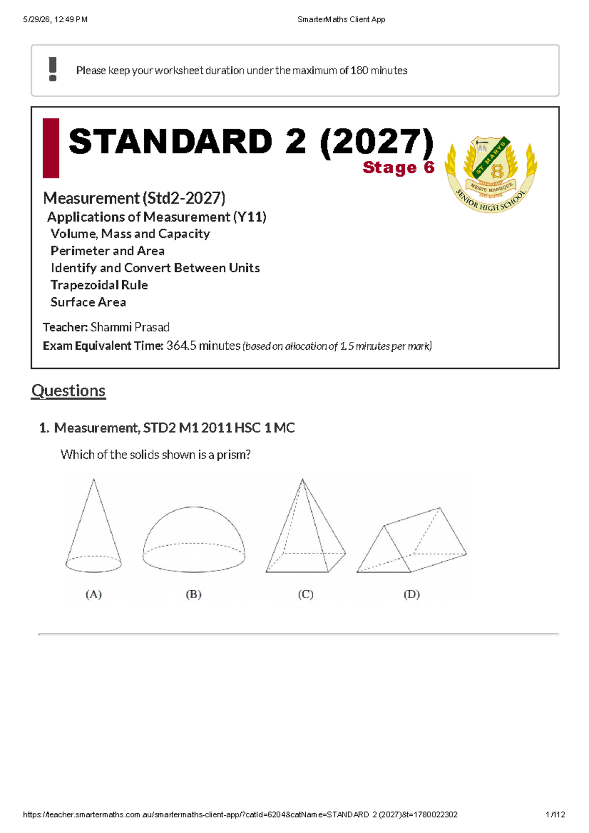Measurement Practice Questions for Std2-2027 - Studocu