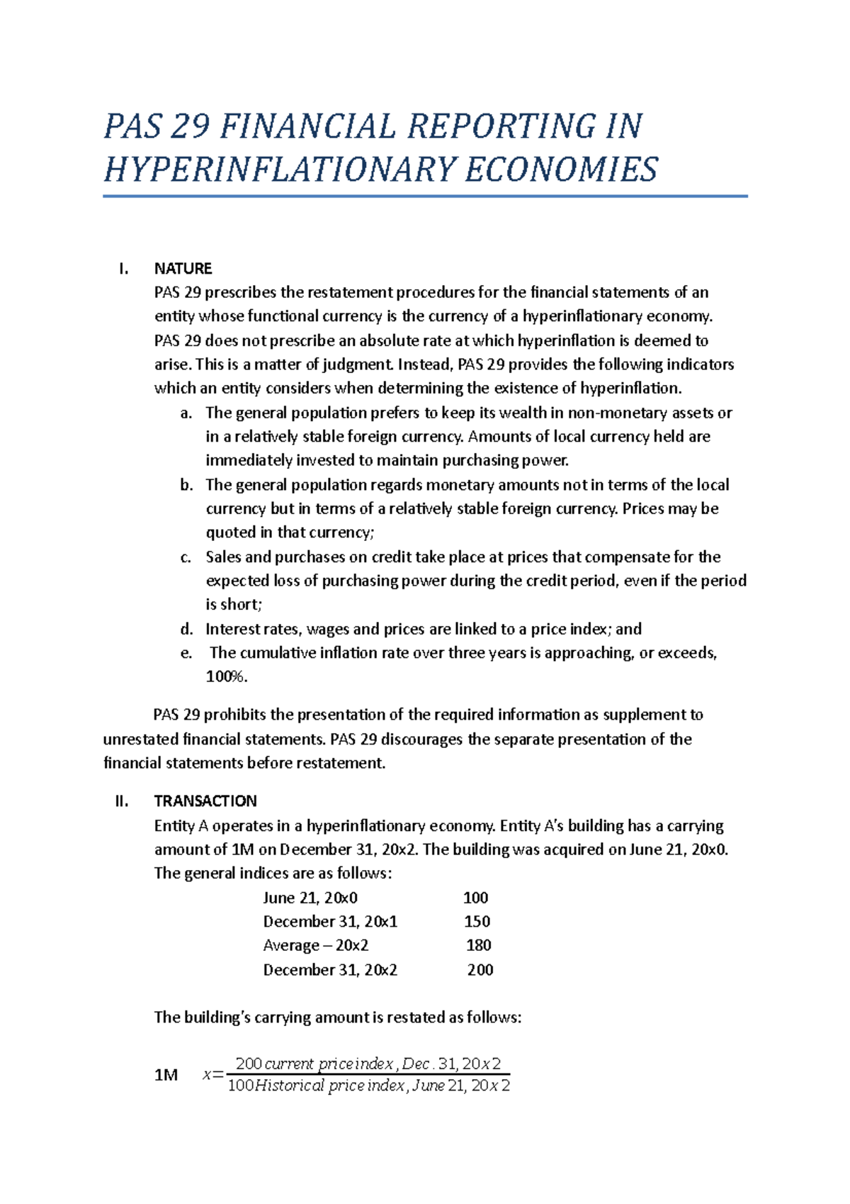 PAS 29 Summary: Financial Reporting in Hyperinflationary Economies ...