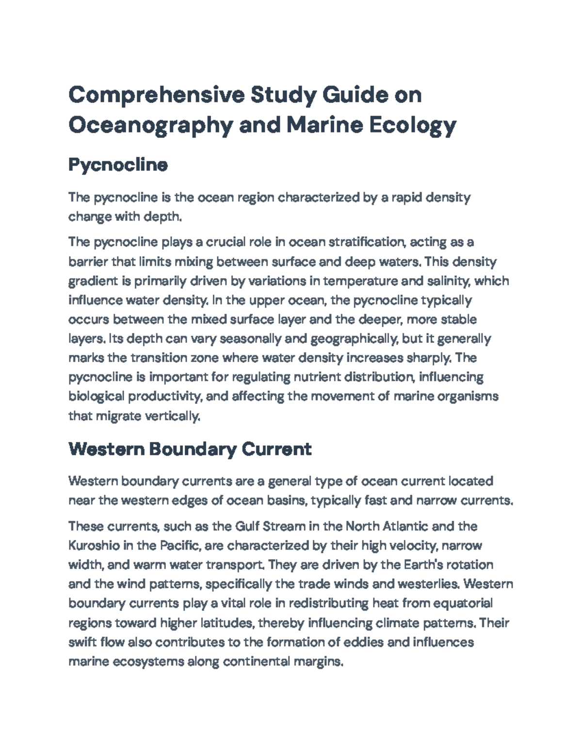 Comprehensive Study Guide: Oceanography & Marine Ecology Concepts - Studocu