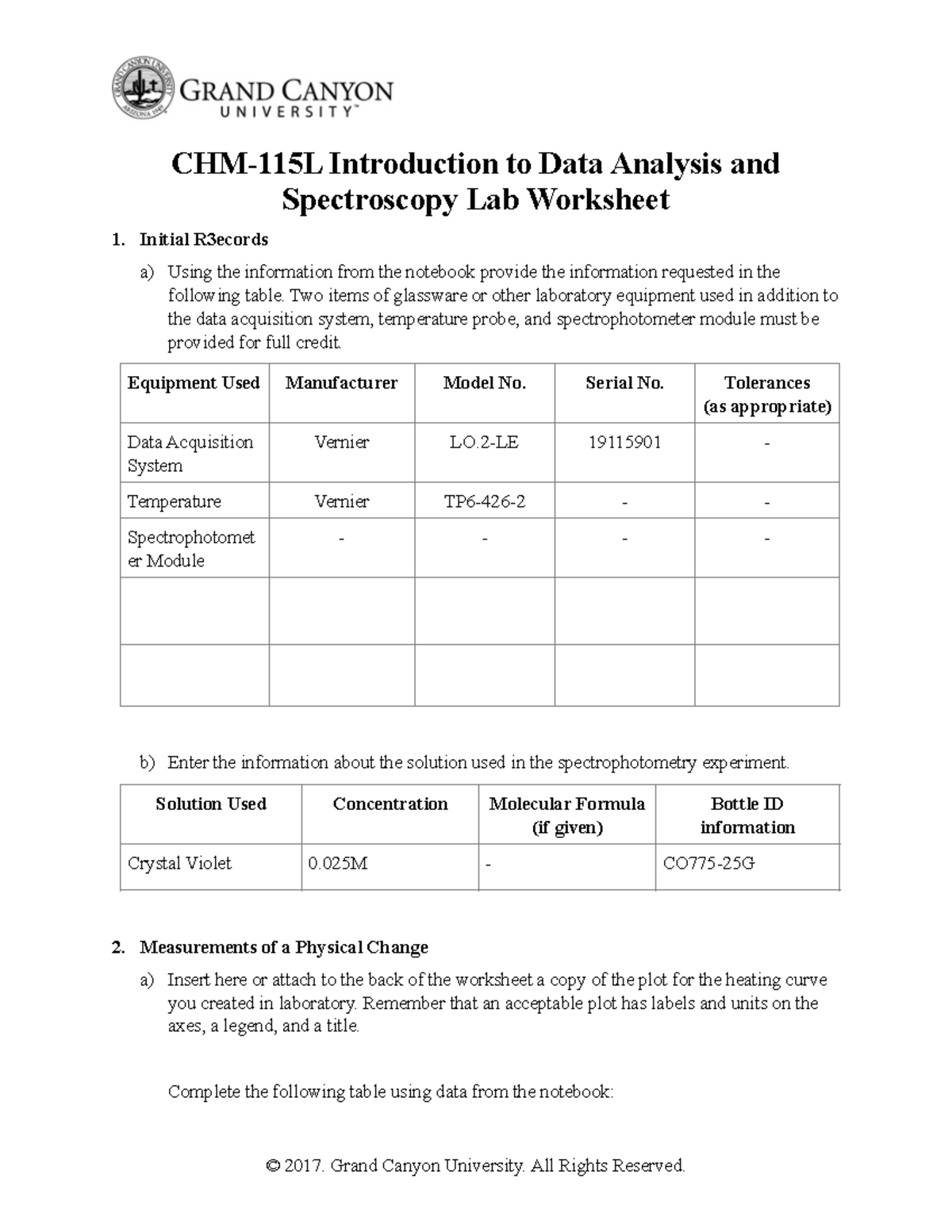 CHM-115L Full Lab Worksheet: Data Analysis & Spectroscopy - Studocu