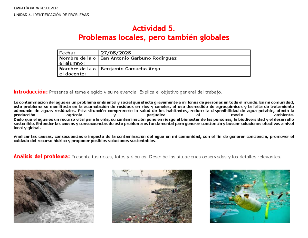 Empatía para Resolver: Análisis de Problemas de Contaminación del Agua ...
