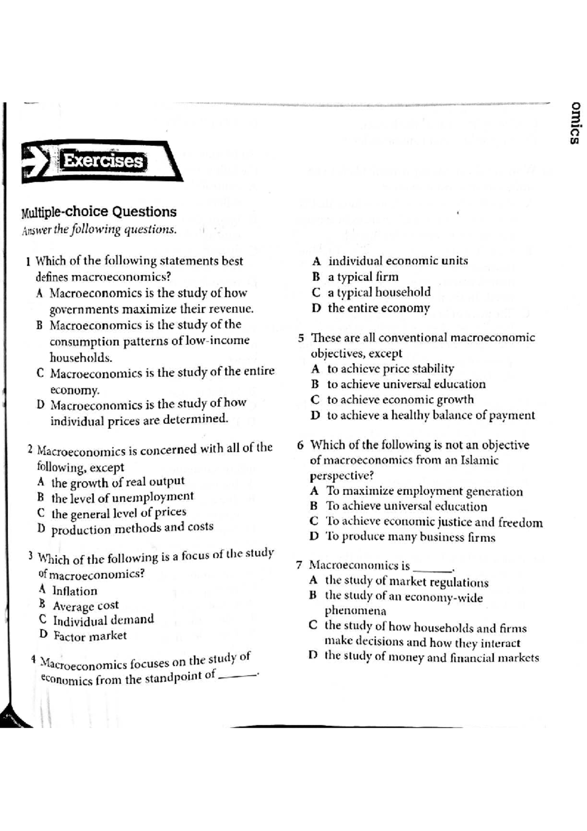 Macroeconomics MCQ Exercises - Chapter 1 (Course Code: OMICS) - Studocu