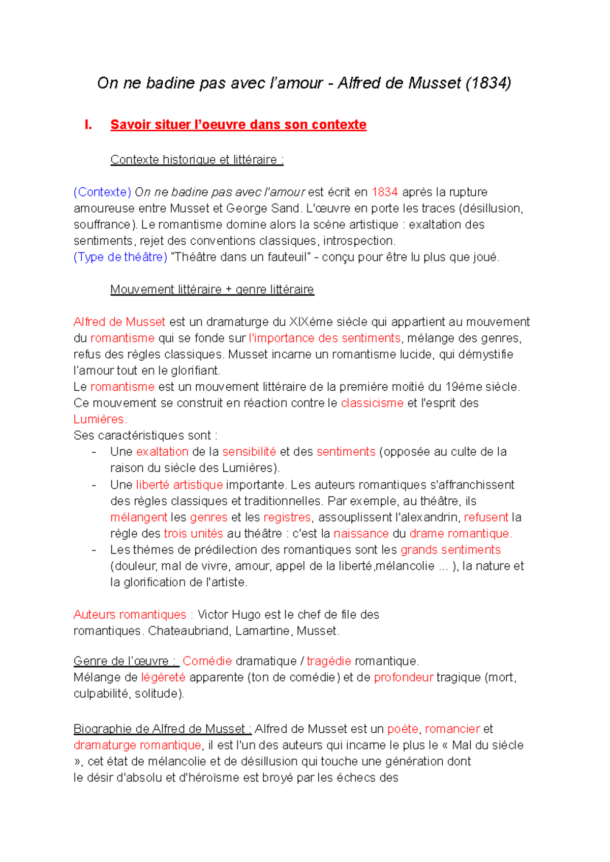 On ne badine pas avec l'amour : Contexte et Analyse de Musset (1834) - Studocu