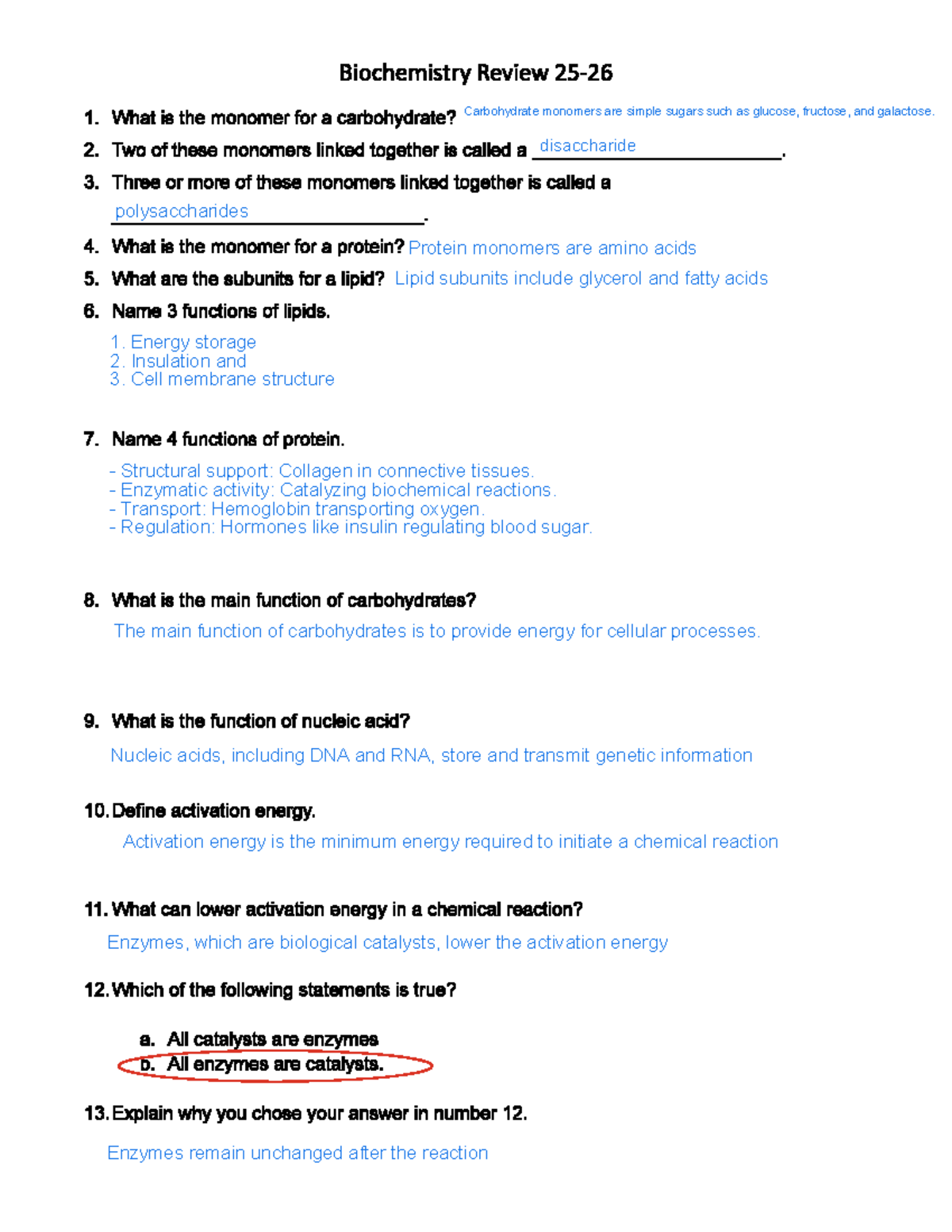 Unit 1 Test Biology Notes: Macromolecules & Cell Functions - Studocu