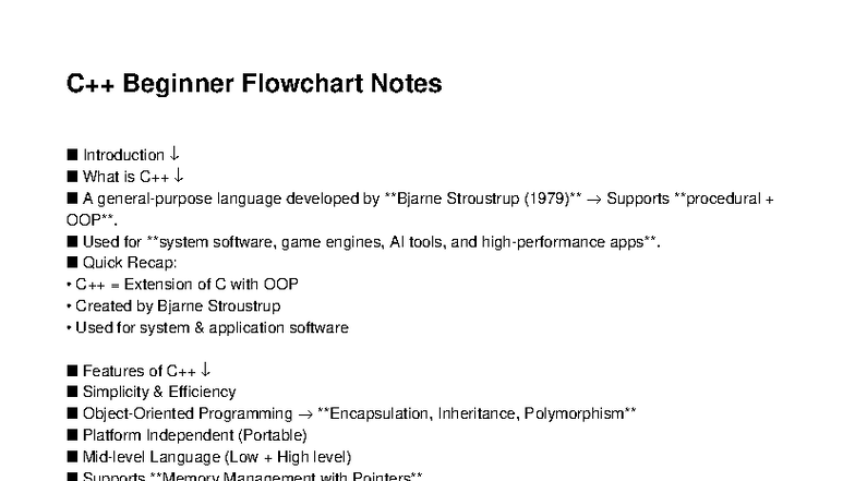 C++ Beginner Flowchart Notes: Key Concepts & Syntax - Studocu