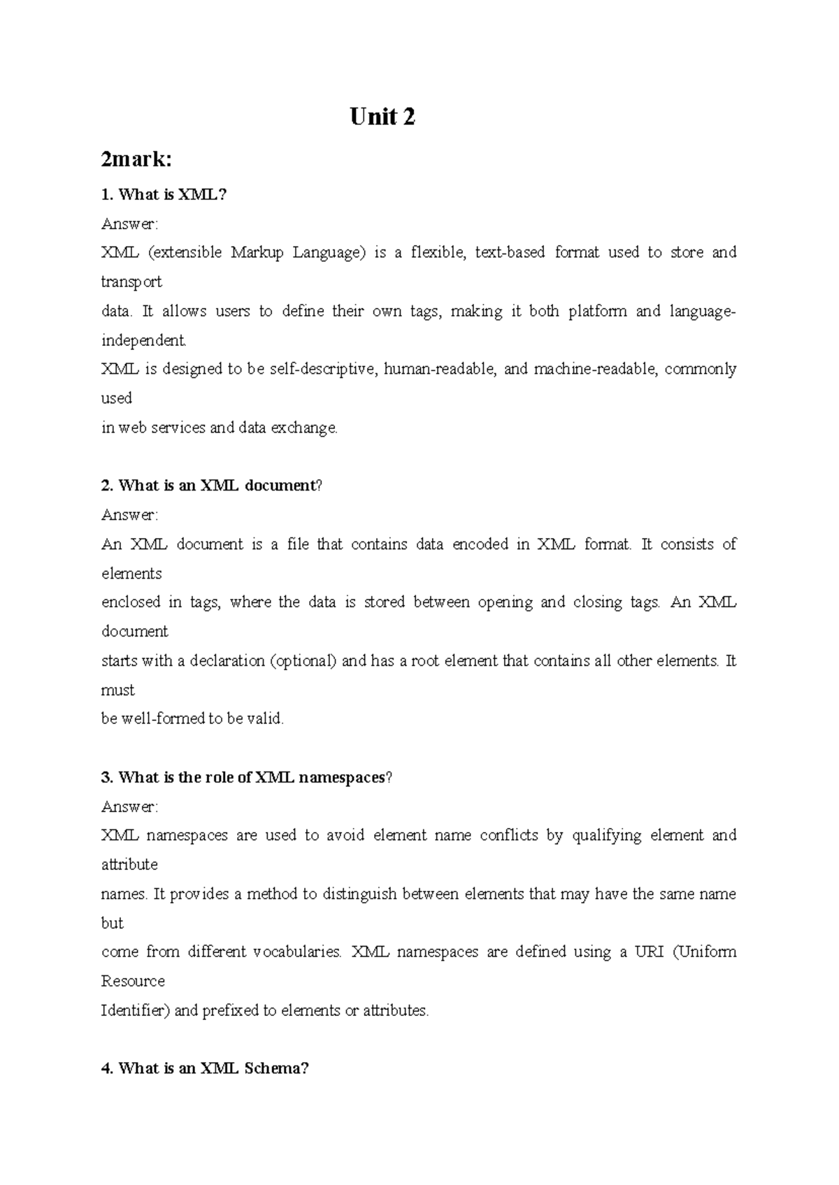 Unit 2: Understanding XML - Key Concepts and Structures - Studocu