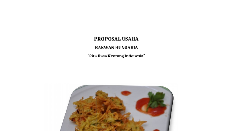 Proposal Usaha Kuliner Bakwan Hungaria Rasa Kentang (DCDCACSSA) - Studocu