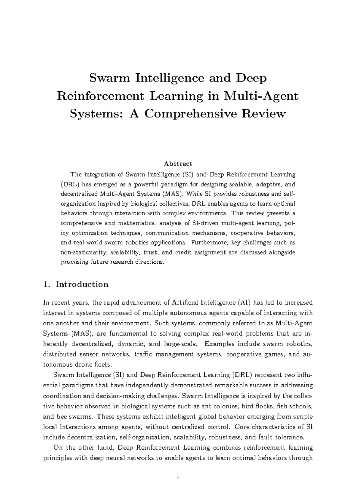 Swarm Intelligence and Deep Reinforcement Learning: A Review (AI ...