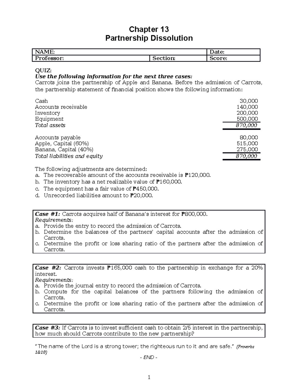 Quizzes on Chapter 13: Partnership Dissolution (FAR) - Studocu