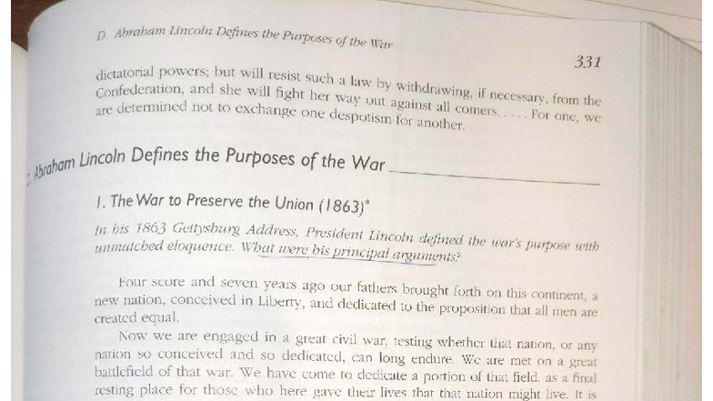 Lincoln's Gettysburg Address (1863) - Analyzing War Purposes - Studocu