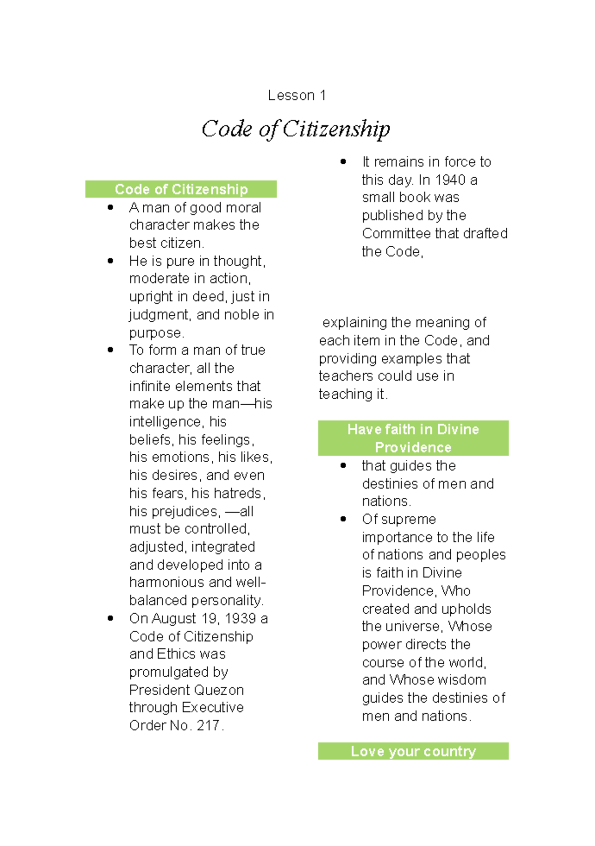 1ST-YR-ROTC - Lessons - Lesson 1 Code of Citizenship Code of ...