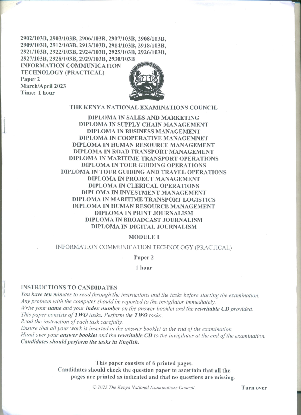 ICT Practical Paper 110001 - INFORMATION COMMUNICATION KENYA NA ...