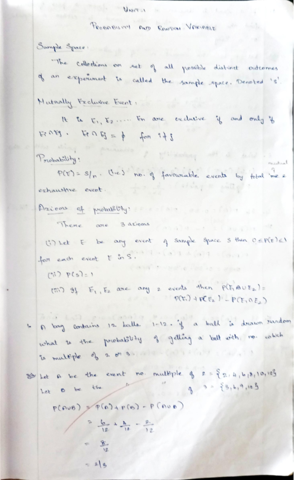 MA3391 - Unit 1 - Probability and Random Variables Notes - Studocu