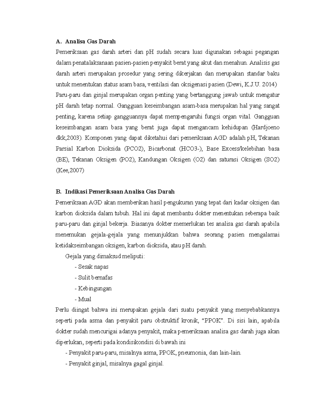Analisis Gas Darah (AGD) untuk Pemeriksaan Klinik dan Diagnosa - Studocu