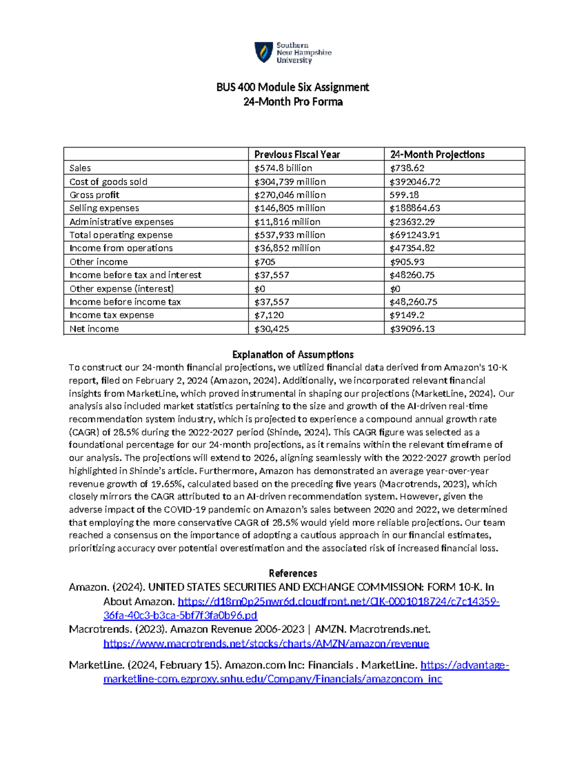 BUS 400 Module Six Assignment - BUS 400 Module Six Assignment 24-Month ...