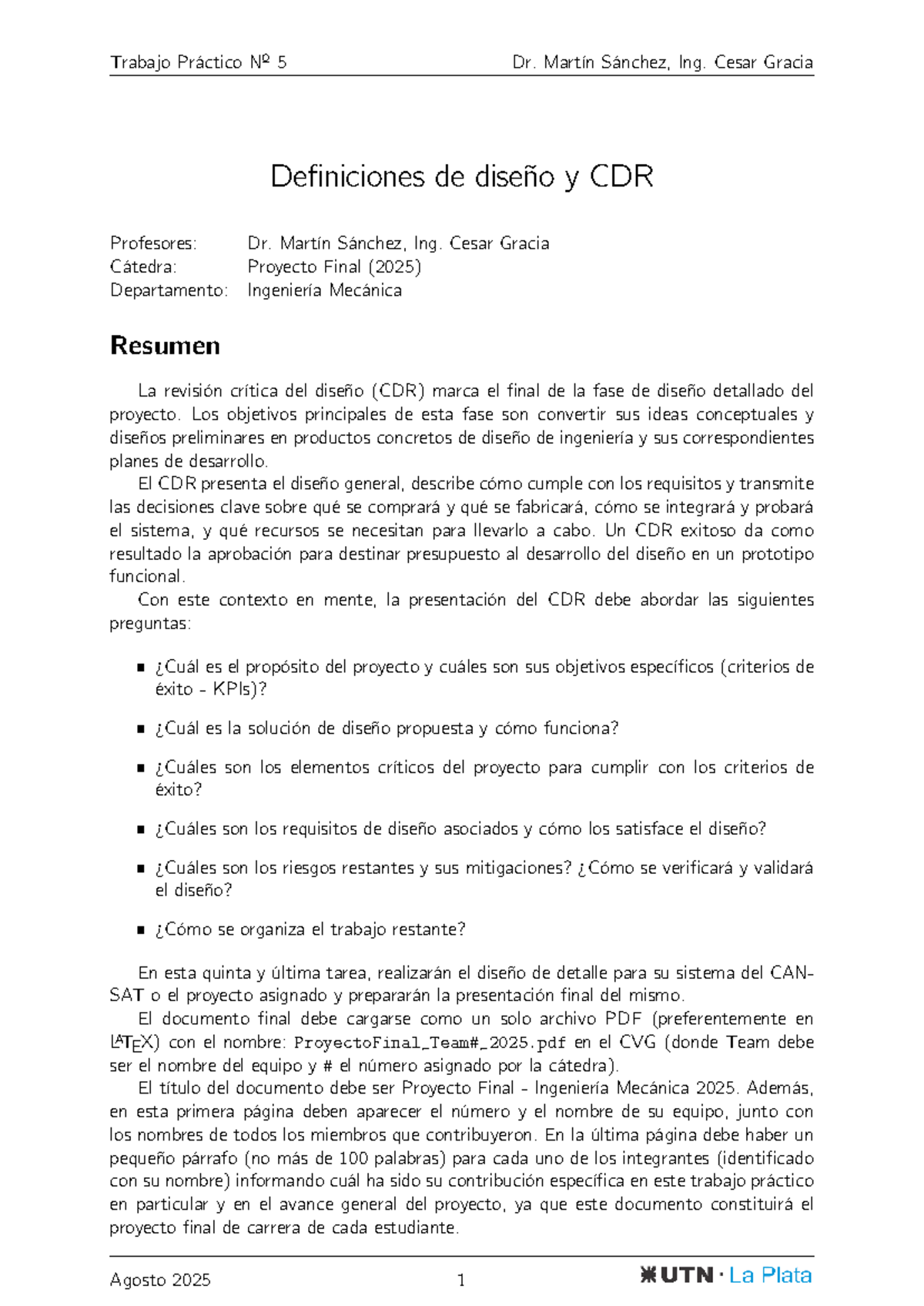 Proyecto Final CDR - TP Nº 5 Ingeniería Mecánica 2025 - Studocu