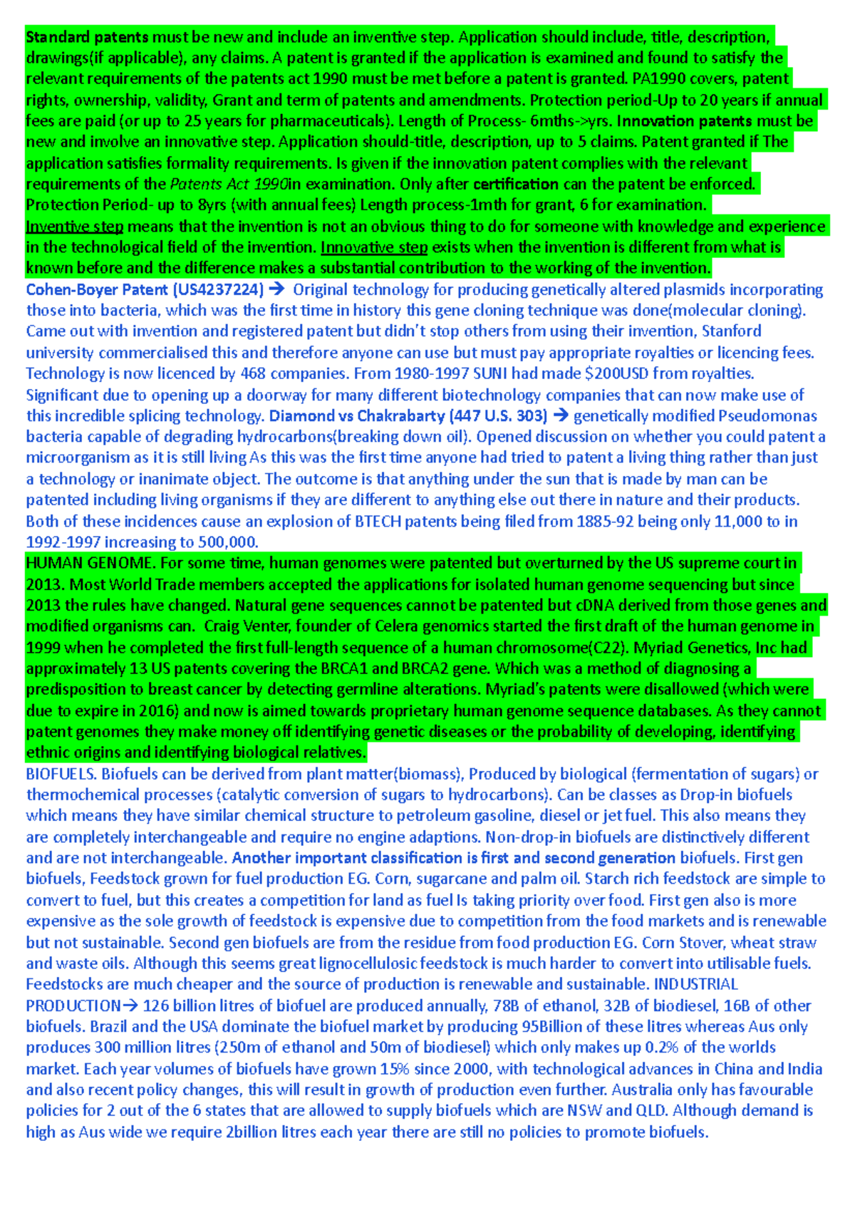 Cheat Sheet Biotech - Standard patents must be new and include an ...