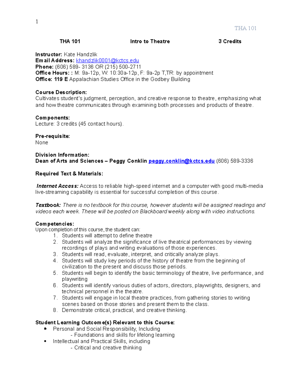 THA 101 Intro to Theatre Course Guide - Fall 2021 Syllabus - Studocu