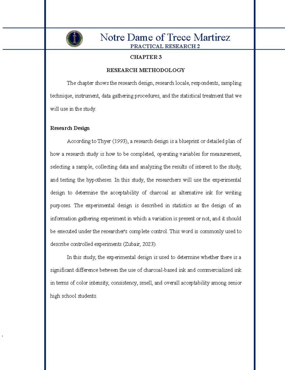 Chapter 3 - Research Methodology for Practical Research 2: Charcoal Ink ...