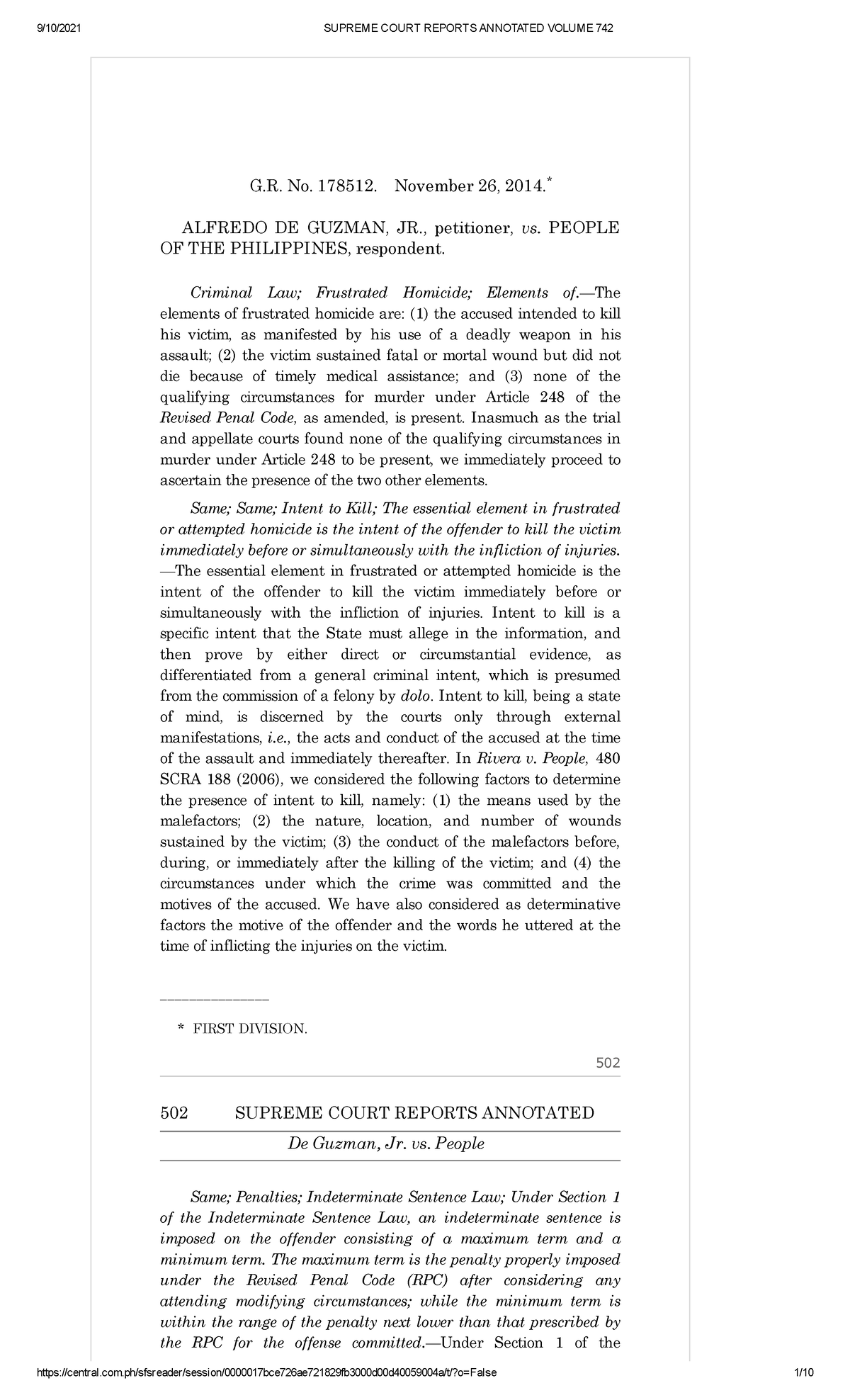G.R. No. 178512: An Analysis of Frustrated Homicide in Criminal Law ...
