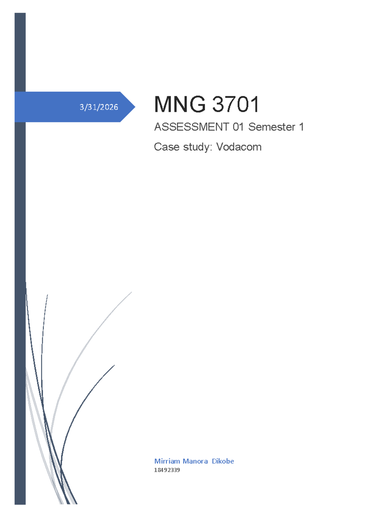 MNG 3701 Assessment 01: Case Study on Vodacom's Vision and Strategy ...