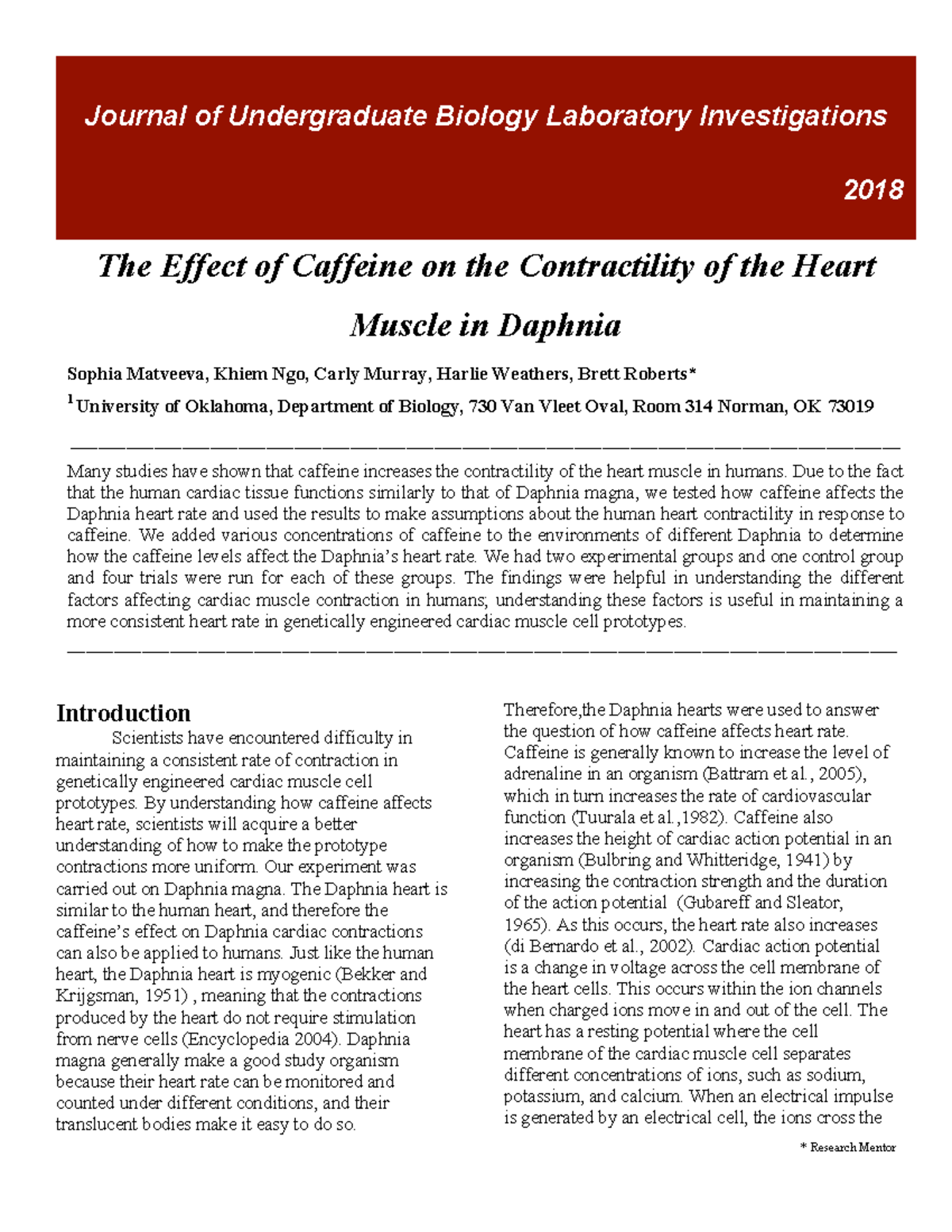 The Effect of Caffeine on Daphnia Heart Rate: A Study (BIO 101) - Studocu