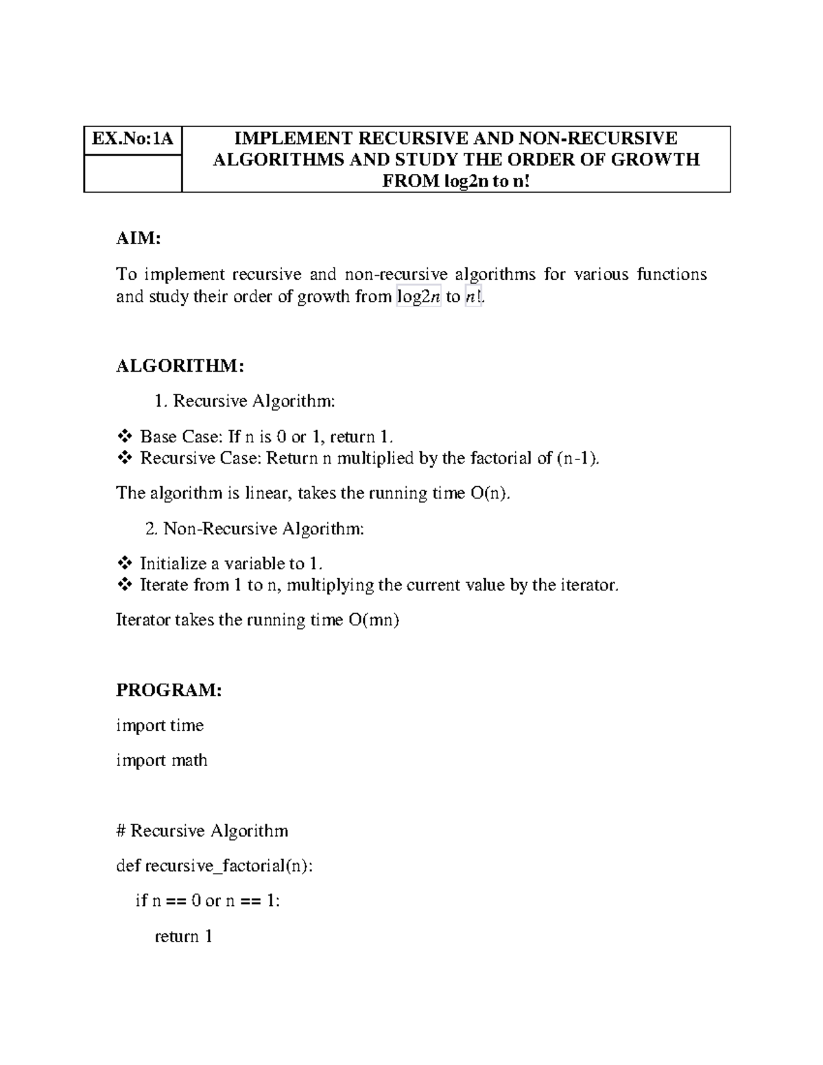 AD3351 DAA Lab Manual - Recursive Algorithms & Sorting Techniques - Studocu