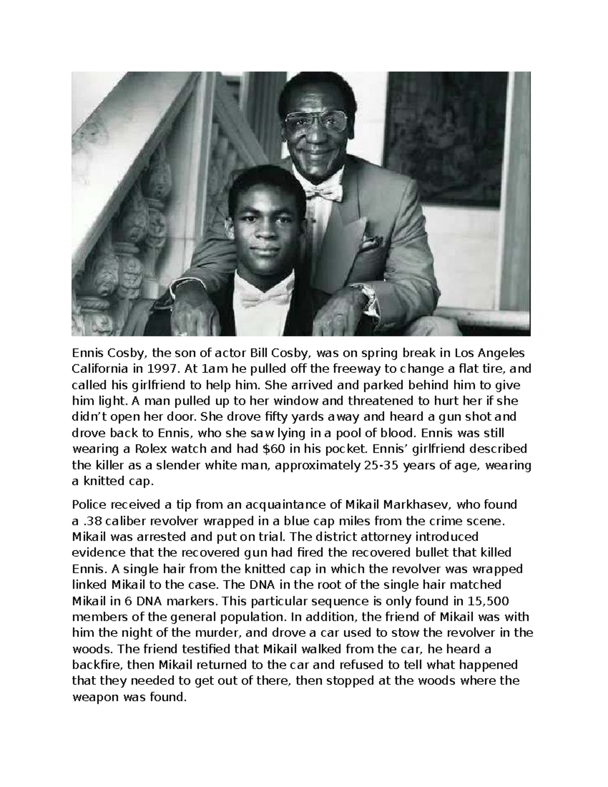 Ennis Cosby Case Study: Crime Scene Analysis and Evidence - Studocu