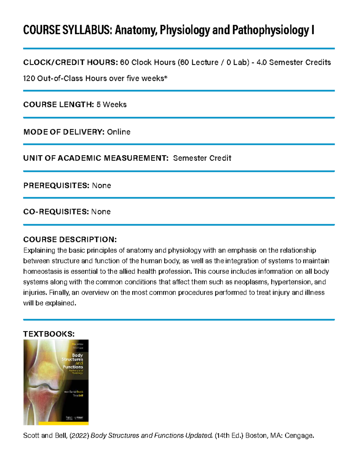 SC2110 - Syllabus for Anatomy, Physiology & Pathophysiology I - Studocu