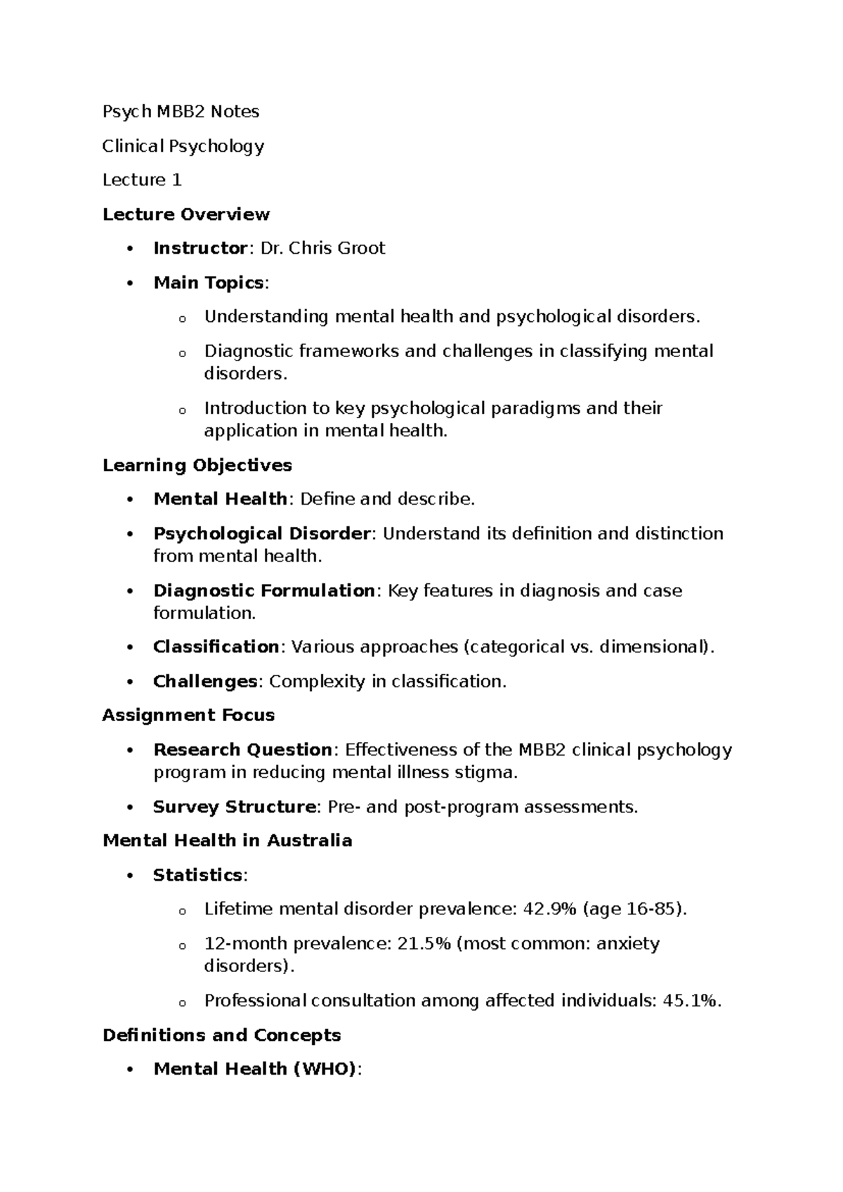 MBB2 Clinical Psychology Lecture 1: Understanding Mental Health ...