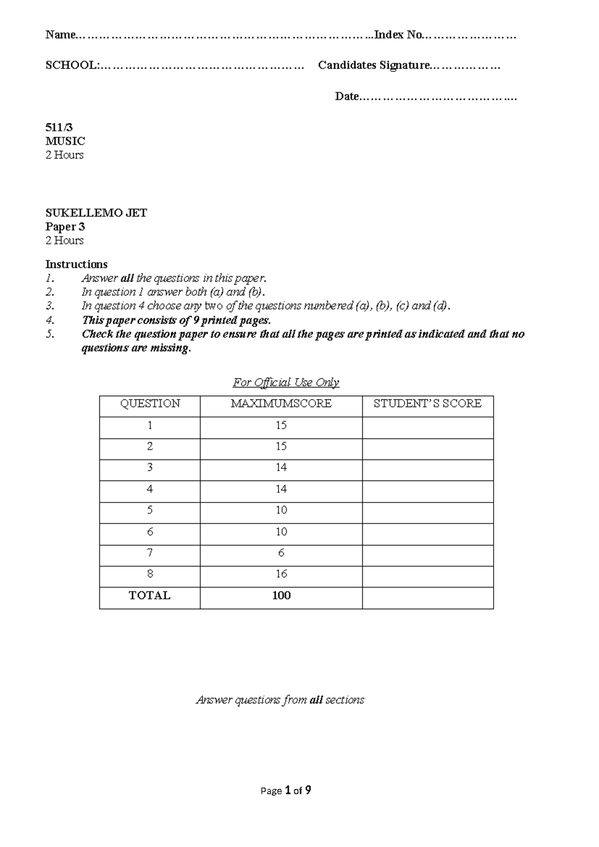 MUSIC 2 Hours FORM 4 Midterm 1 2026 - Revision Paper - Studocu