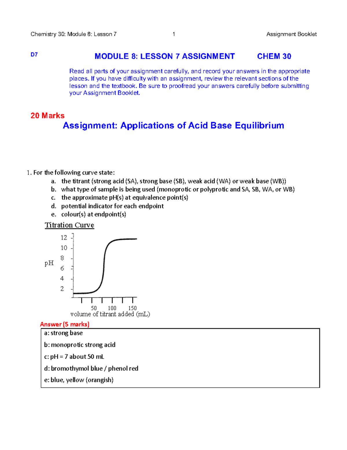 Module 8 -D7 - Chemistry 30: Module 8: Lesson 7 1 Assignment Booklet D7 ...