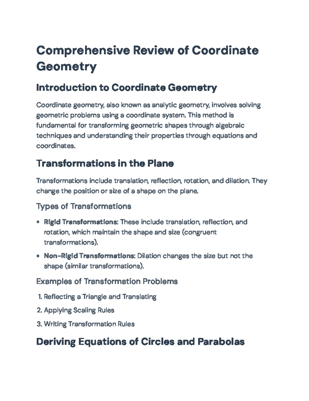 Coordinate Geometry: Transformations, Circles & Parabolas Review ...