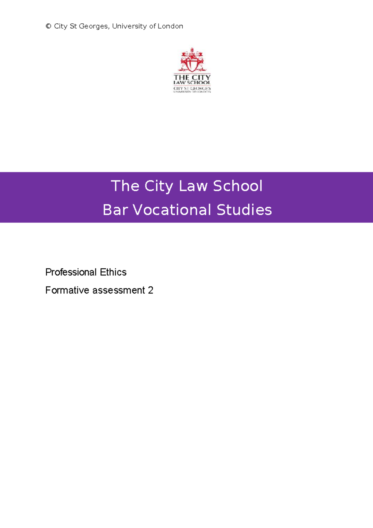 PE Formative Assessment 2: Professional Ethics Scenarios at City Law School - Studocu