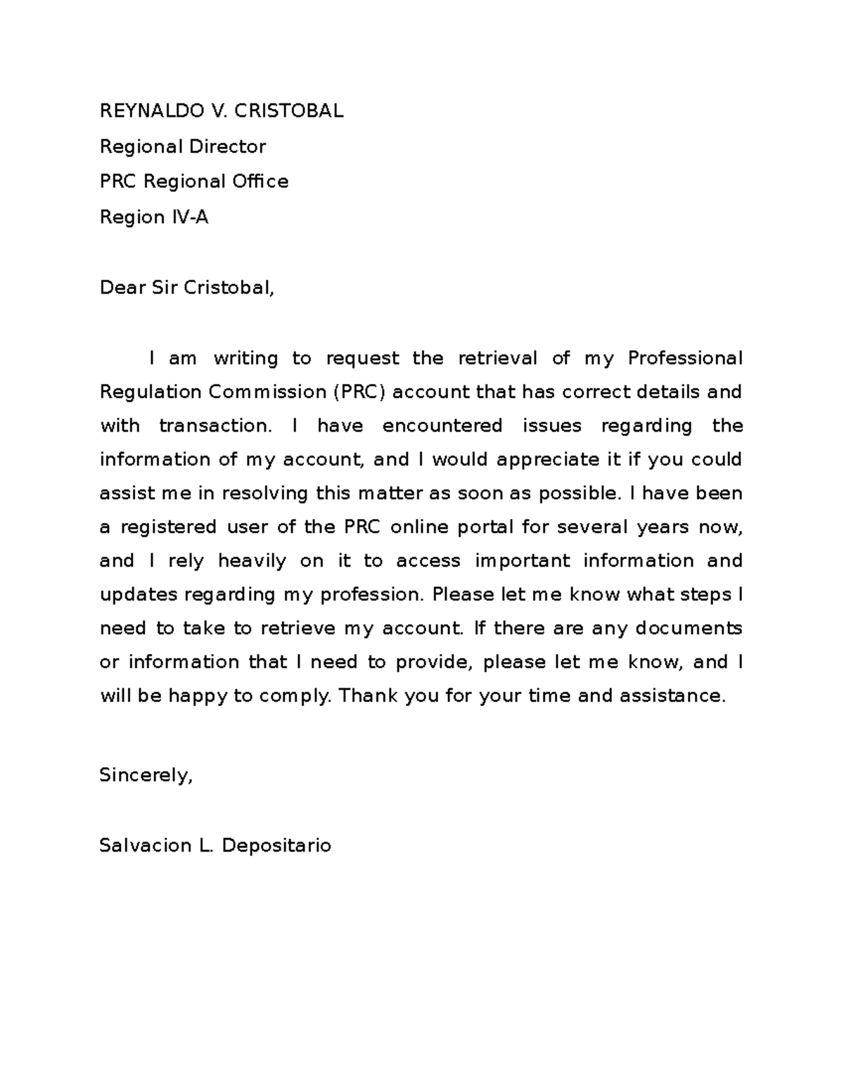 Request for PRC Account Retrieval Assistance - Studocu