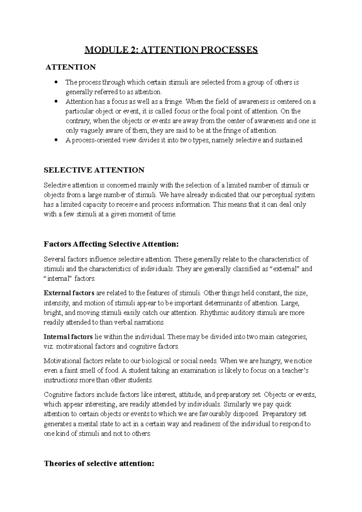 Attentional processes - MODULE 2: ATTENTION PROCESSES ATTENTION The ...