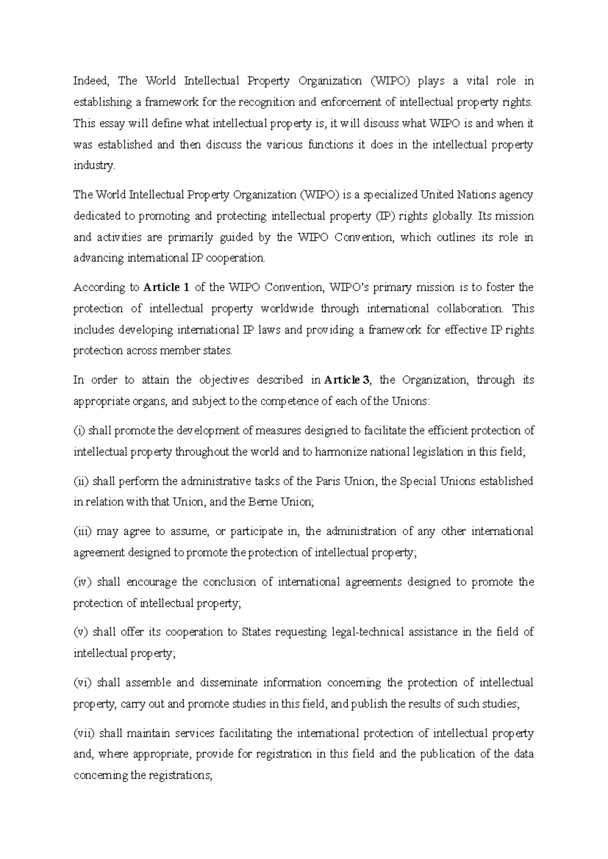 IP - WIPO's Role in Global Intellectual Property Rights - Studocu