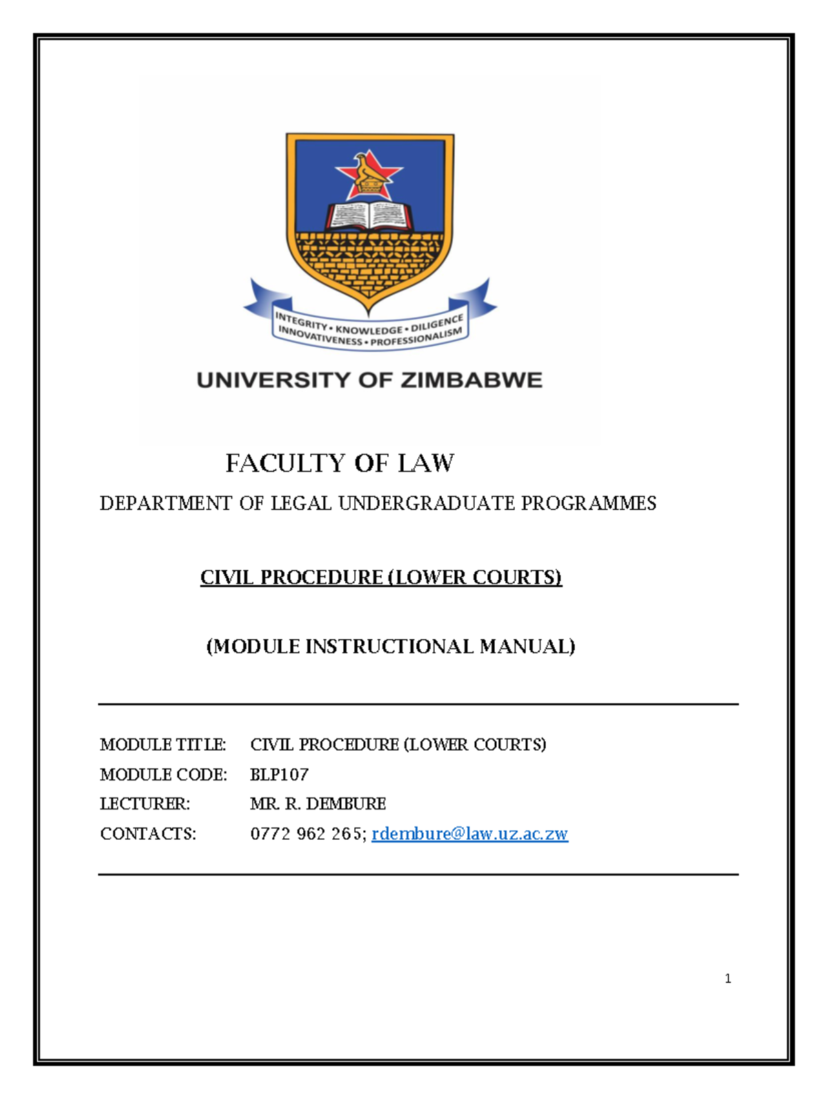 Civil Procedure (Lower Courts) Instructional Manual - BLP107 - Studocu