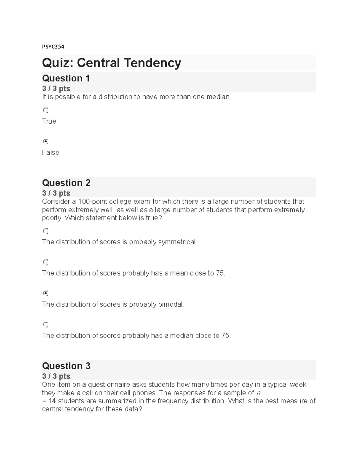 PSYC354 Quiz 2 - Central Tendency Assessment and Review - Studocu