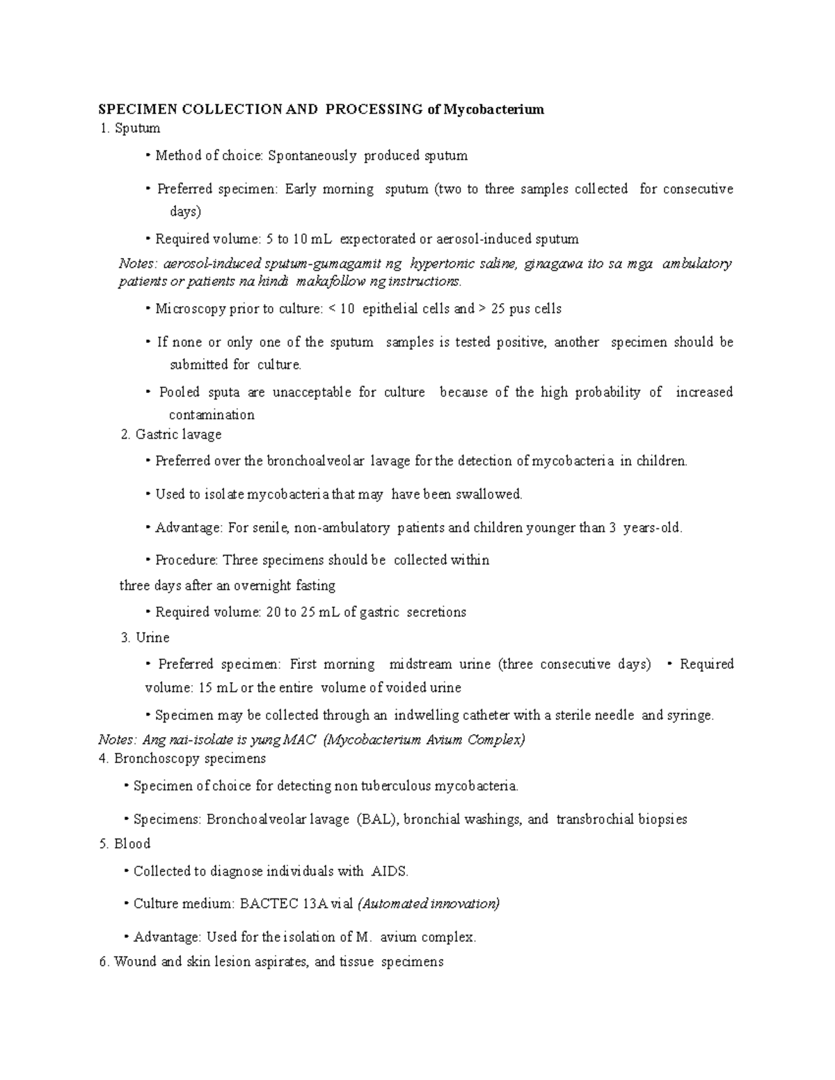 Specimen Collection AND Processing - SPECIMEN COLLECTION AND PROCESSING ...