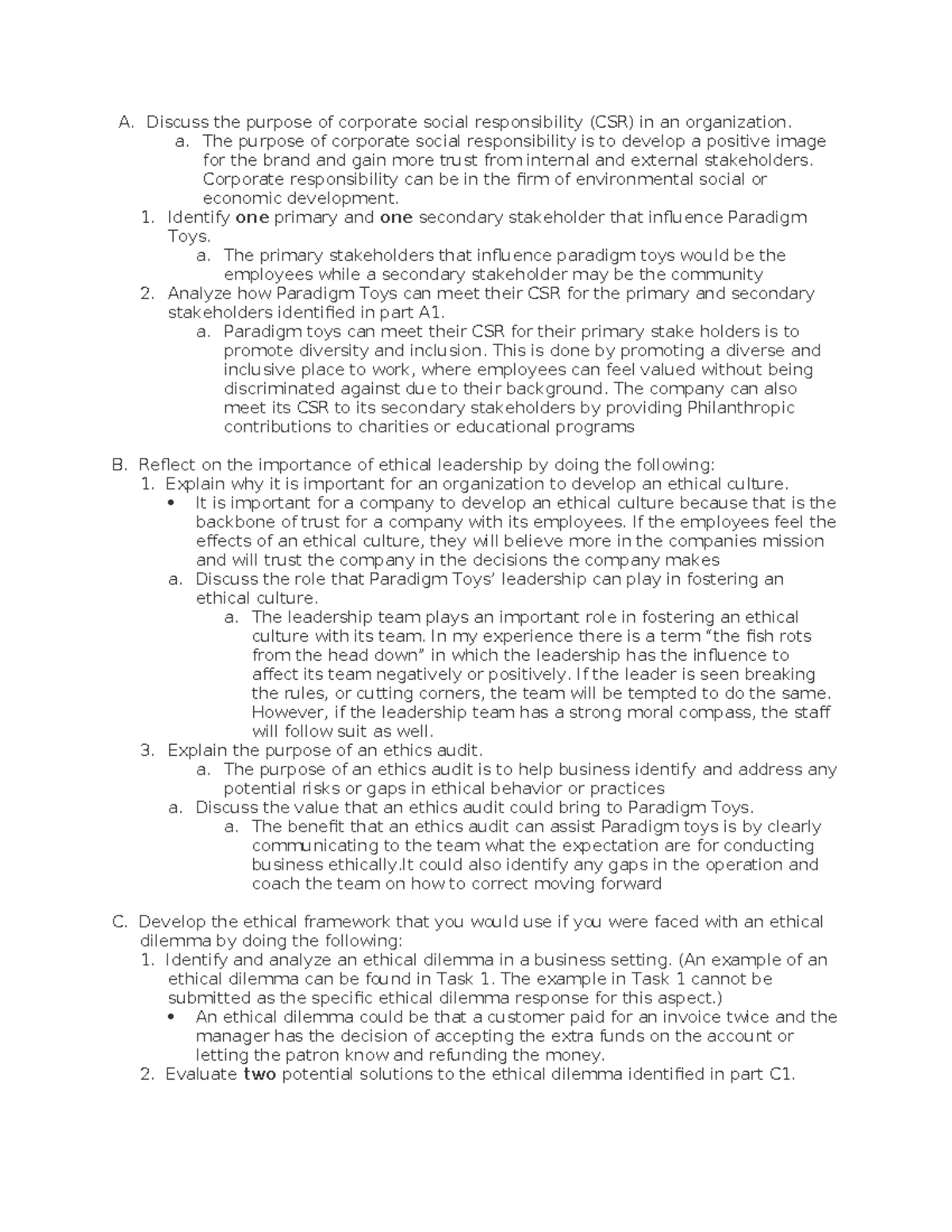 Task 2 Performance Assessment: CSR & Ethical Leadership Analysis (EHM2 ...