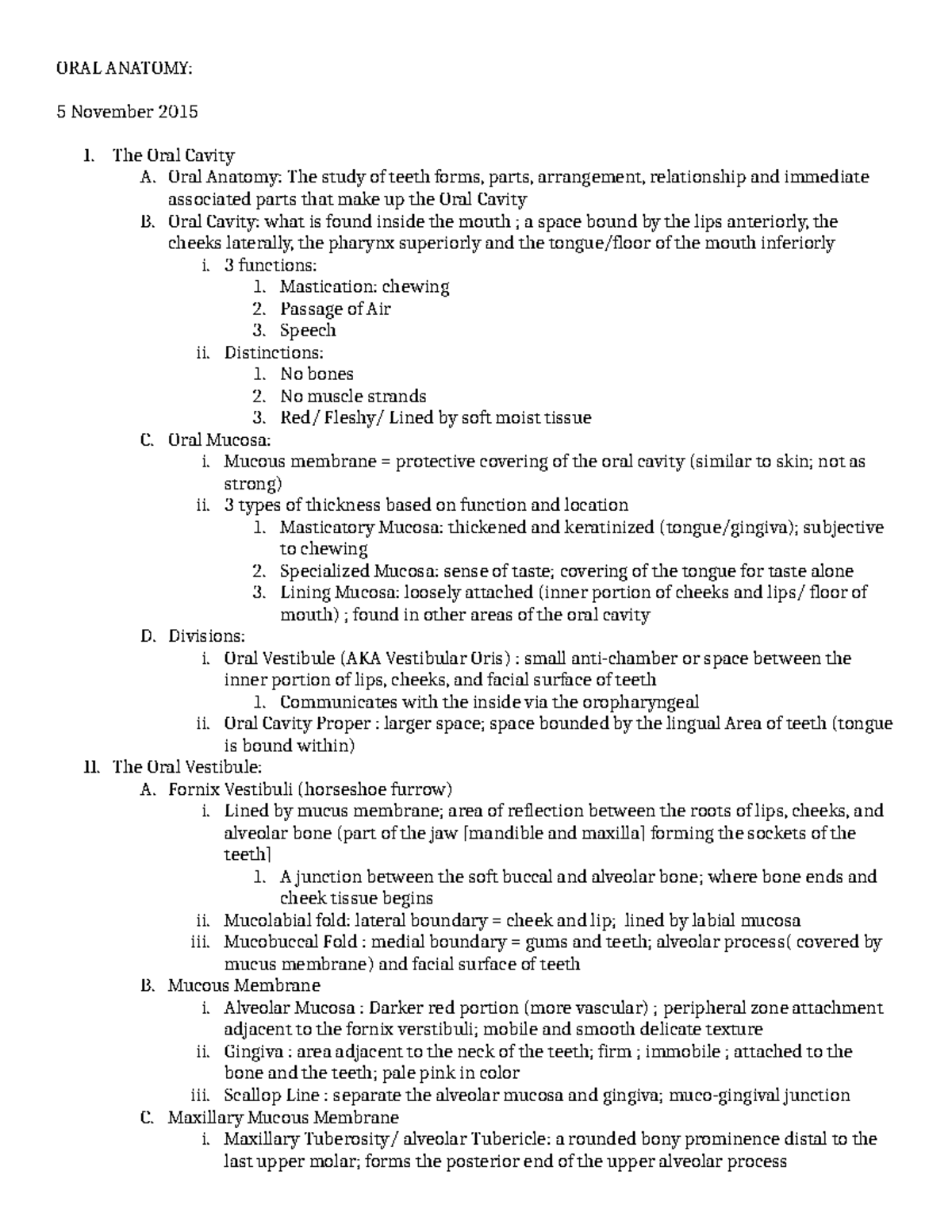 ORAL ANATOMY PART 1: Comprehensive Guide for Dentistry Students - Studocu