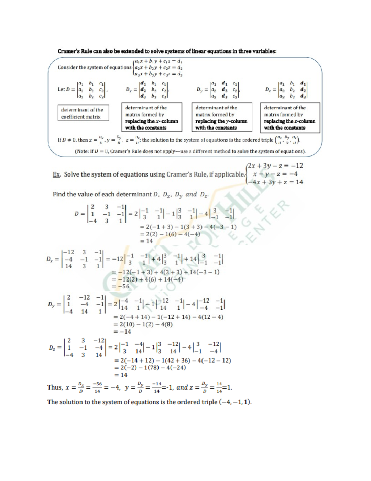 Cramer's Rule for Solving 3x3 Linear Equations Systems - Studocu