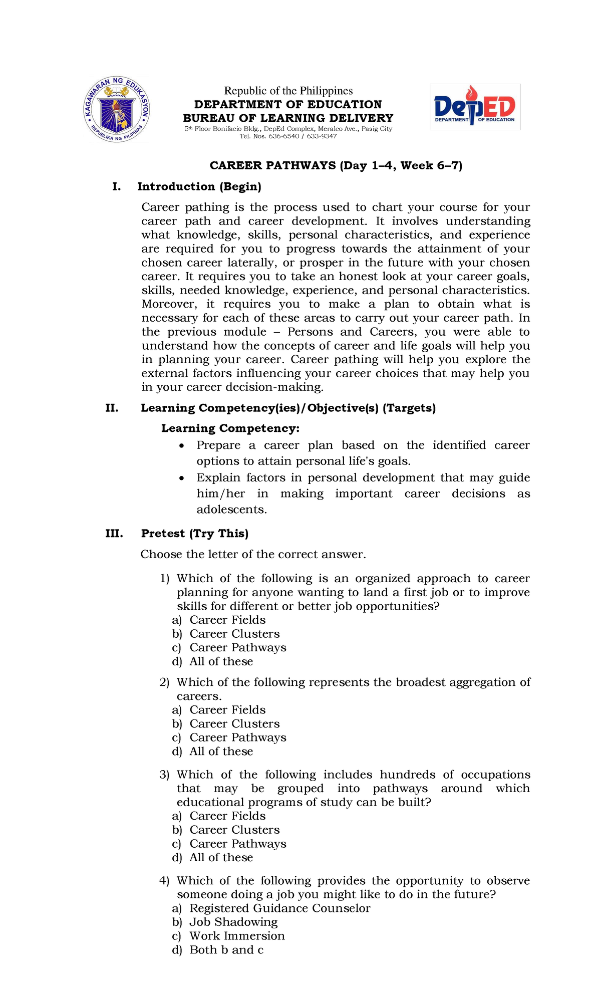 Career Pathways for Personal Development: A Study Guide - Studocu