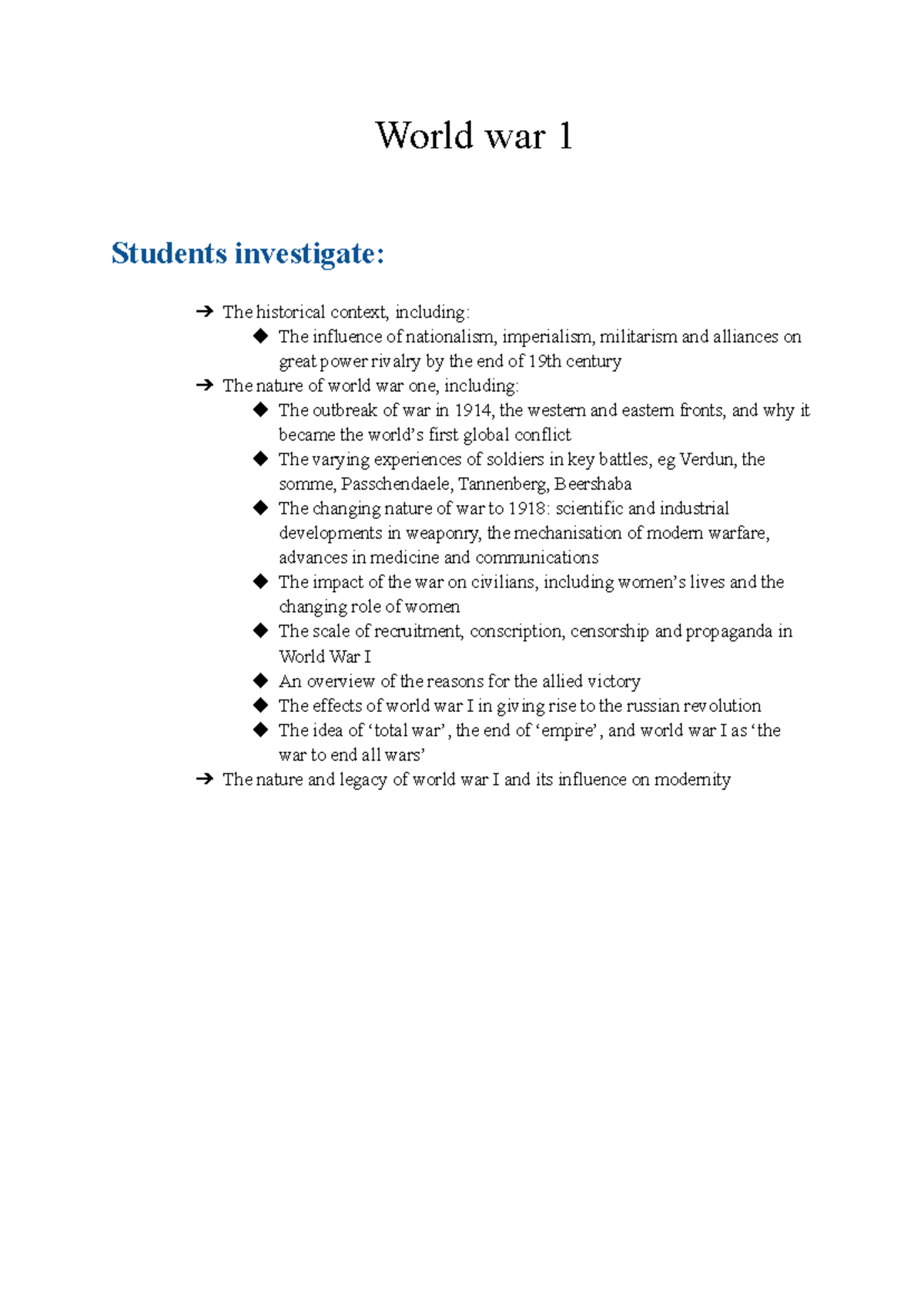 WWI Historical Context: Nationalism, Alliances & Warfare Insights - Studocu