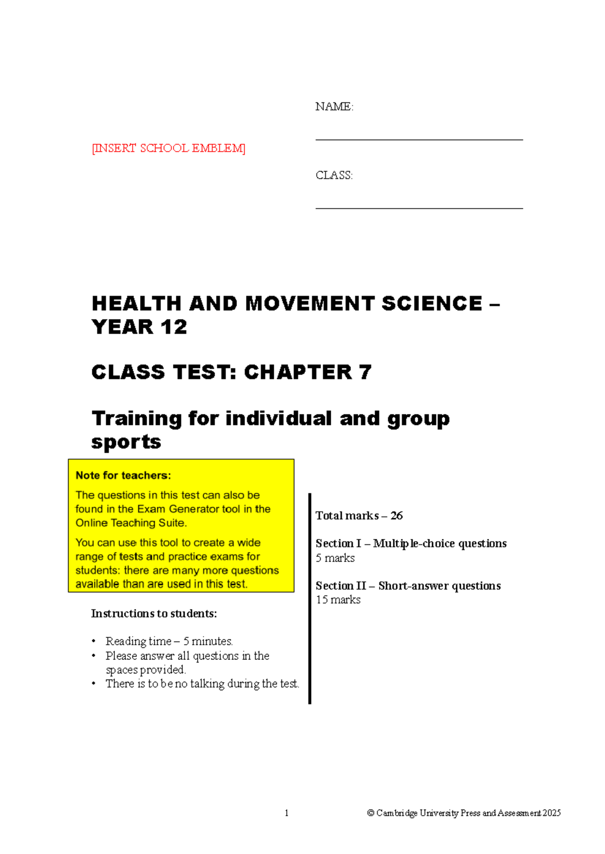 Health and Movement Science Year 12: Chapter 7 Test Review - Studocu