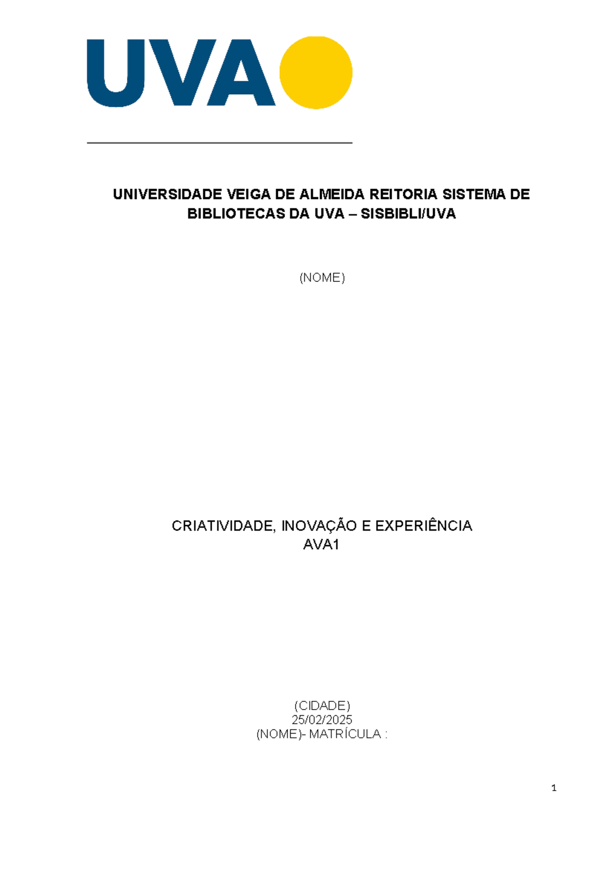 Modelo de Capa ABNT para UVA1 - Engenharia Civil - Studocu