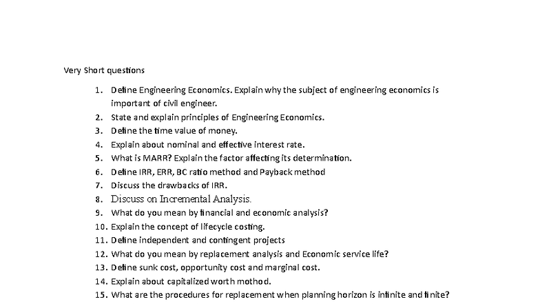 EE Questions Collection: Key Concepts in Engineering Economics - Studocu