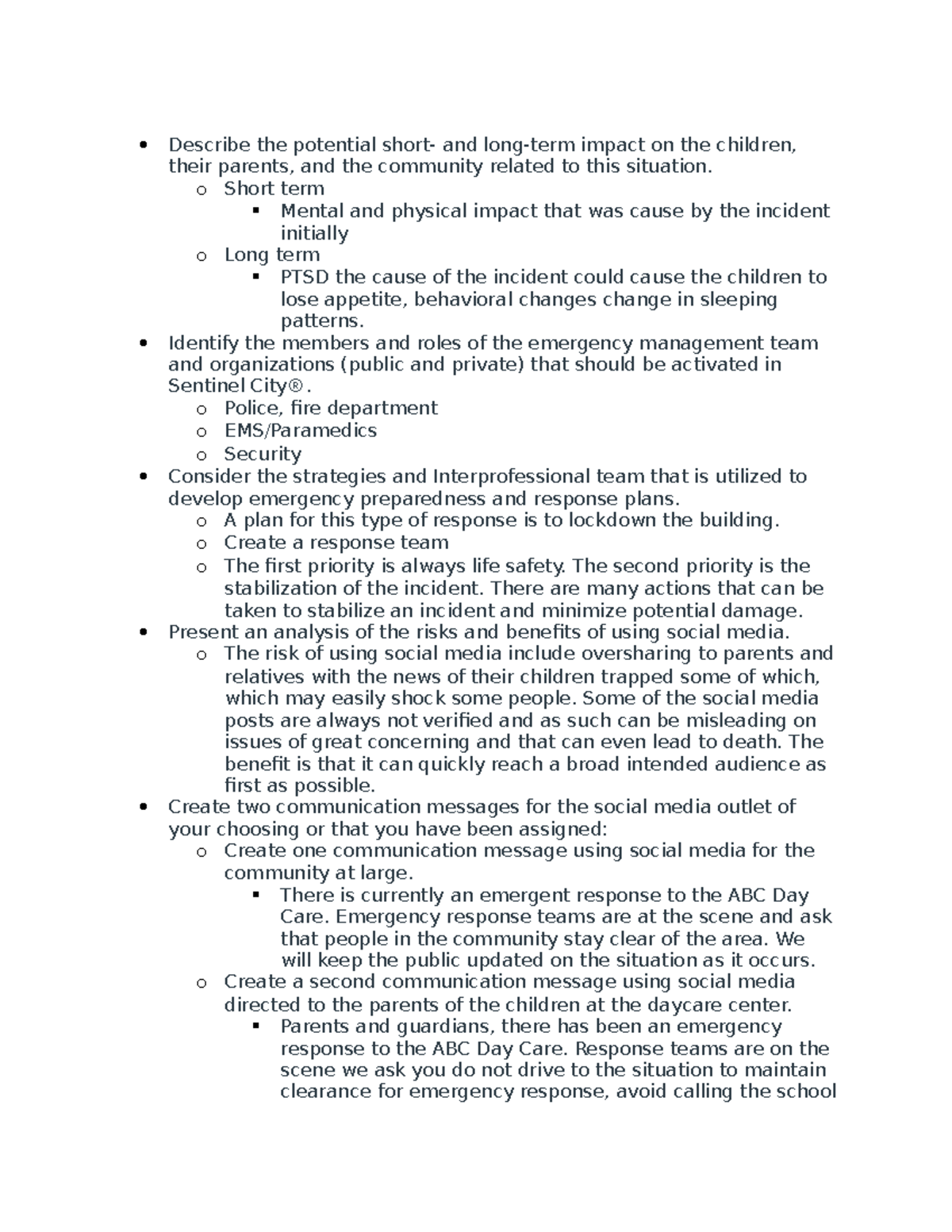 ABC Day Care Emergency Preparedness Plan - Lab Analysis - Studocu